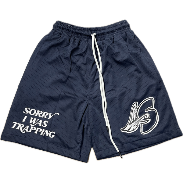 Sorry I Was Trappin Logo Shorts "Navy" – Backstage Boutique