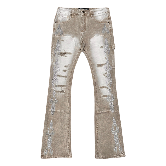 Vicious Stacked Rhinestone Jeans "Acid Tan" – Backstage Boutique